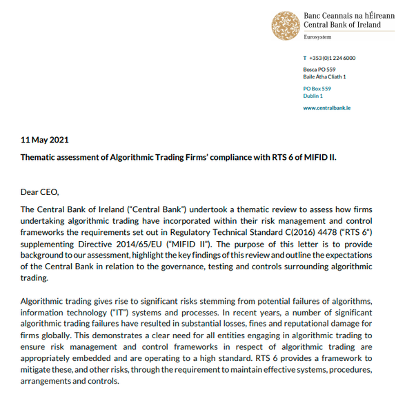 Dear CEO Letter Thematic Assessment Of Algorithmic Trading Firms Dear CEO Letter Thematic Assessment Of Algorithmic Trading Firms